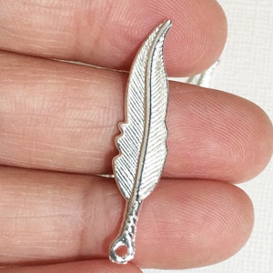 10 Pcs Gold Color Medium Feather Drop 8x36mm, Alloy Feather Charm, Gold ...