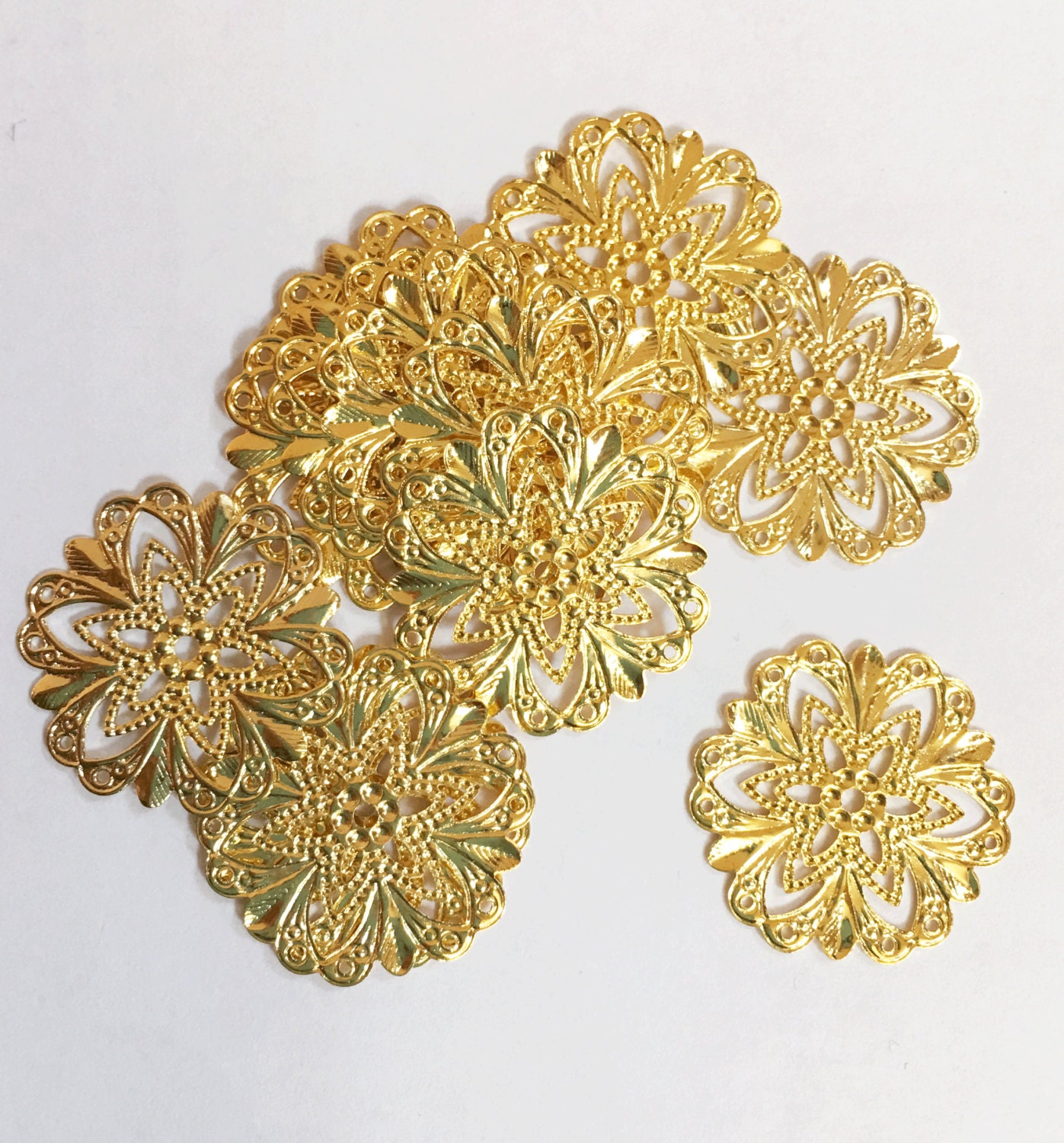 Gold Plated Brass Filigree Flower Focal Connector (20mm) - Etsy