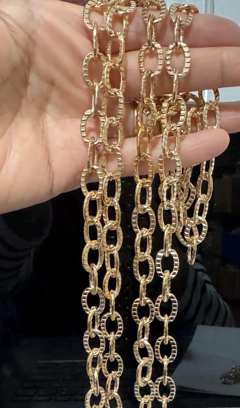 Light Gold Plated Steel Chain: Flat Textured Open Link, 2 Ft - Etsy