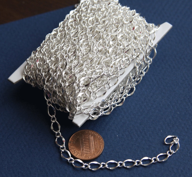 10ft Silver plated hammered chain soldered chain figure 8 | Etsy