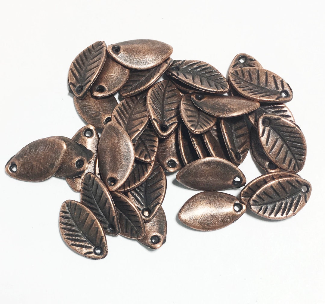 50 Antique Copper Small Leaf Charm , Red Bronze Leaf Drop, Bulk Leaf ...