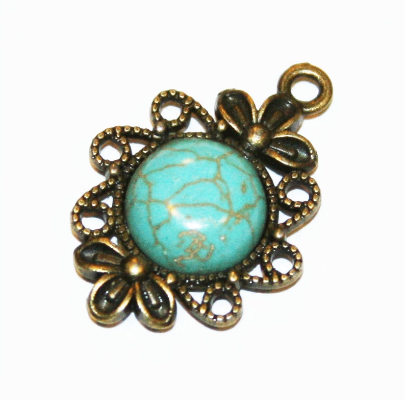 10 Turquoise Cabochon With Antique Brass Alloy Setting 30x21mm, Brass ...
