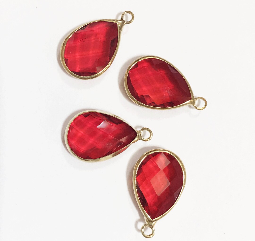 Red Glass Teardrop Pendant With Gold Frame (22x14mm) - Etsy