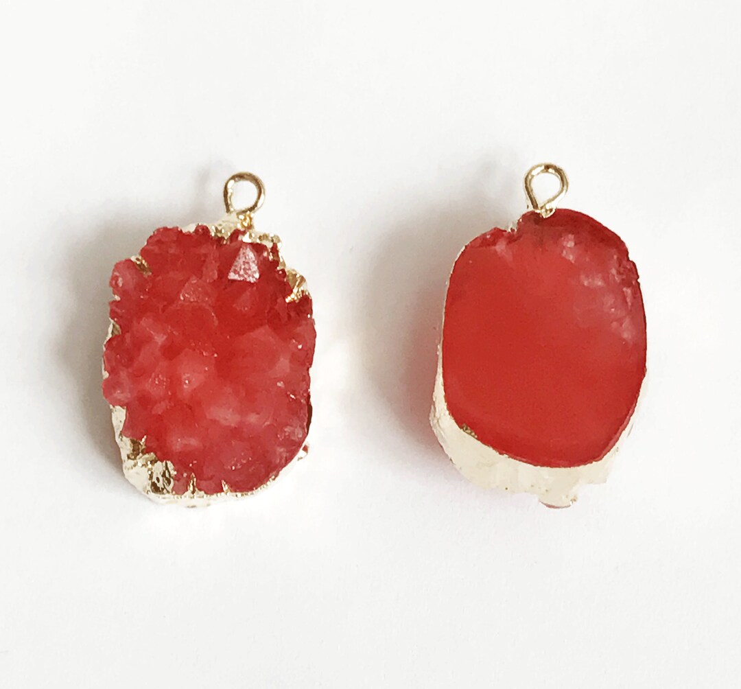 Red Resin Druzy Style Pendants: Brass Base (24x15mm, 4pcs) - Etsy