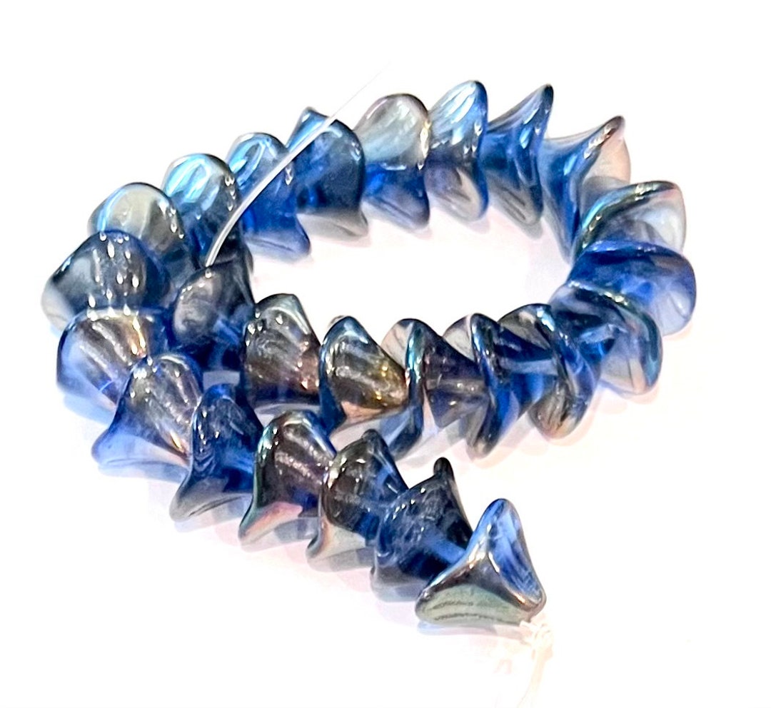 25 Czech Glass Bell Flower Glass Beads Blue AB 11mm - Etsy