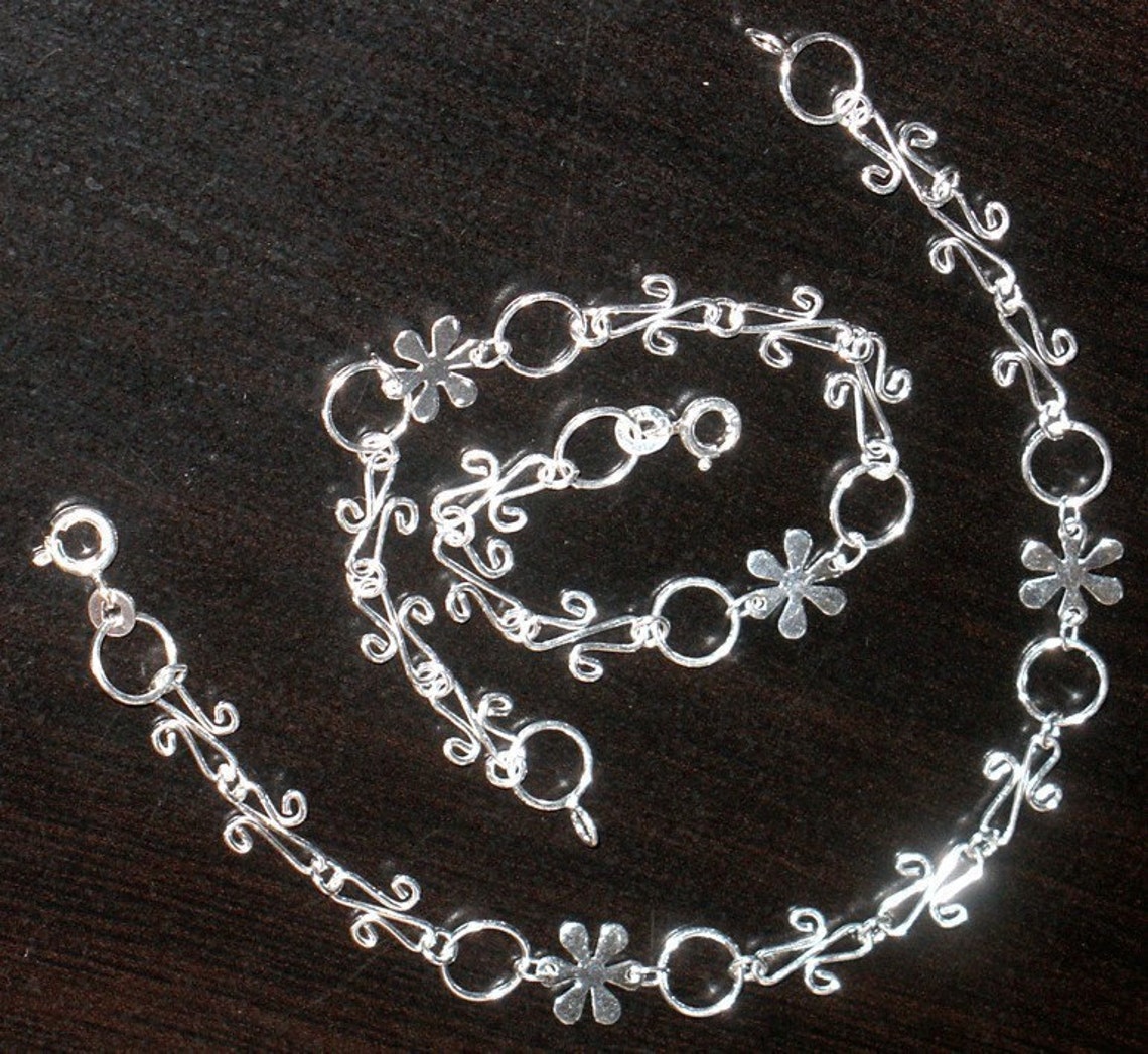 Sterling Silver Snowflake and Fancy Wire Bracelet Chain With - Etsy