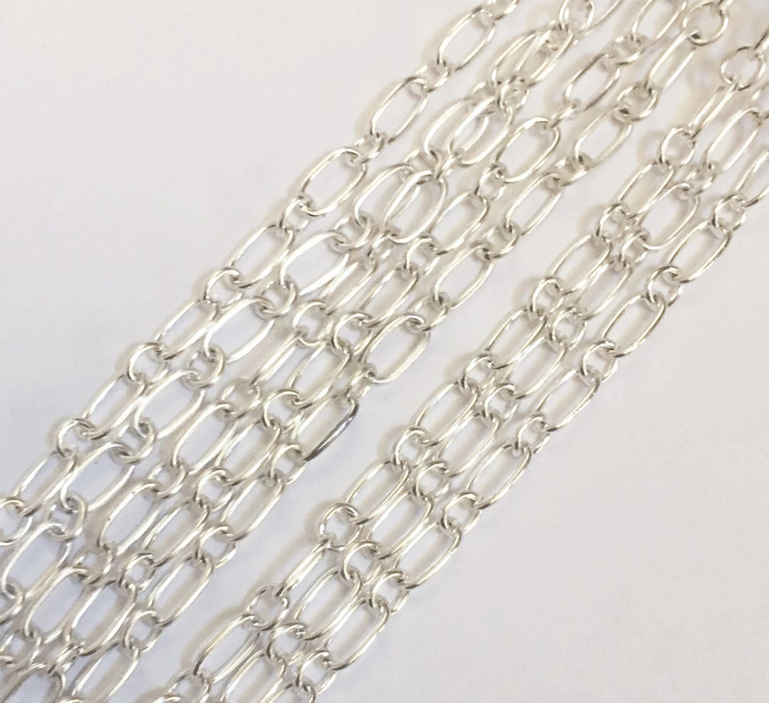 10 Ft Silver Plated Long and Short Chain, Mother and Son Chain 5x9mm ...