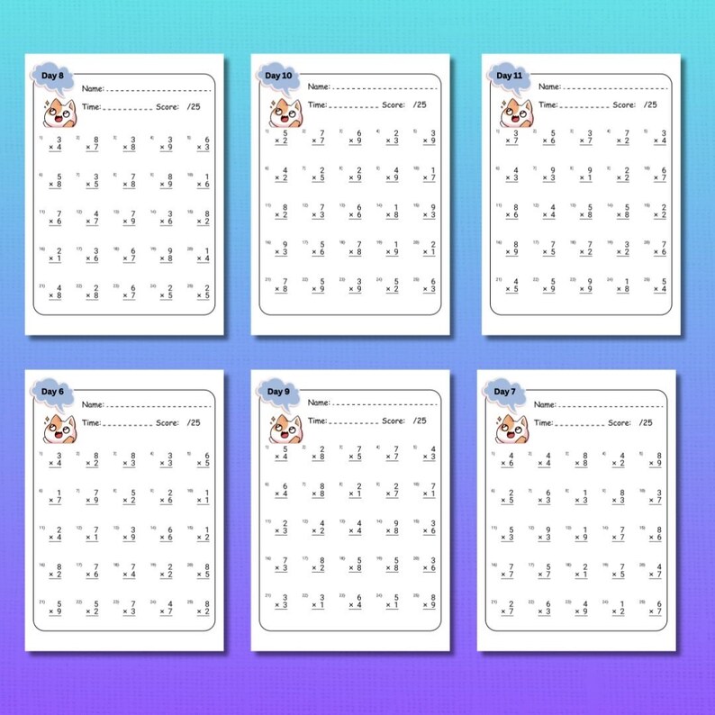 100 Days Math Multiplication Challenge for Kids Age 8 to 10. 100 Sheets ...
