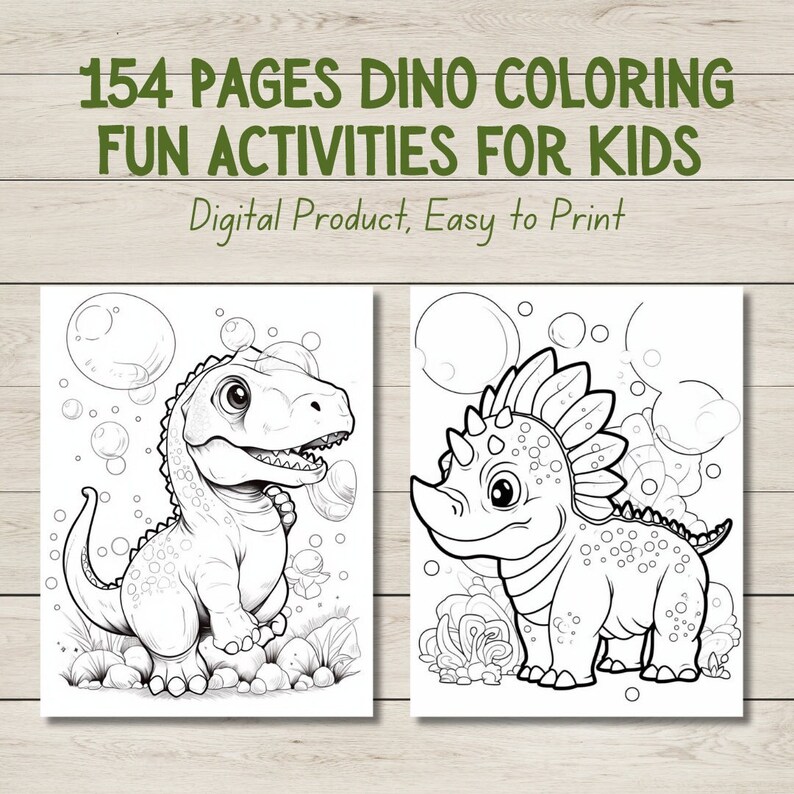 154 Pages. Fun Coloring Activities for Kids. Dinosaurs Drawing. Easy to ...