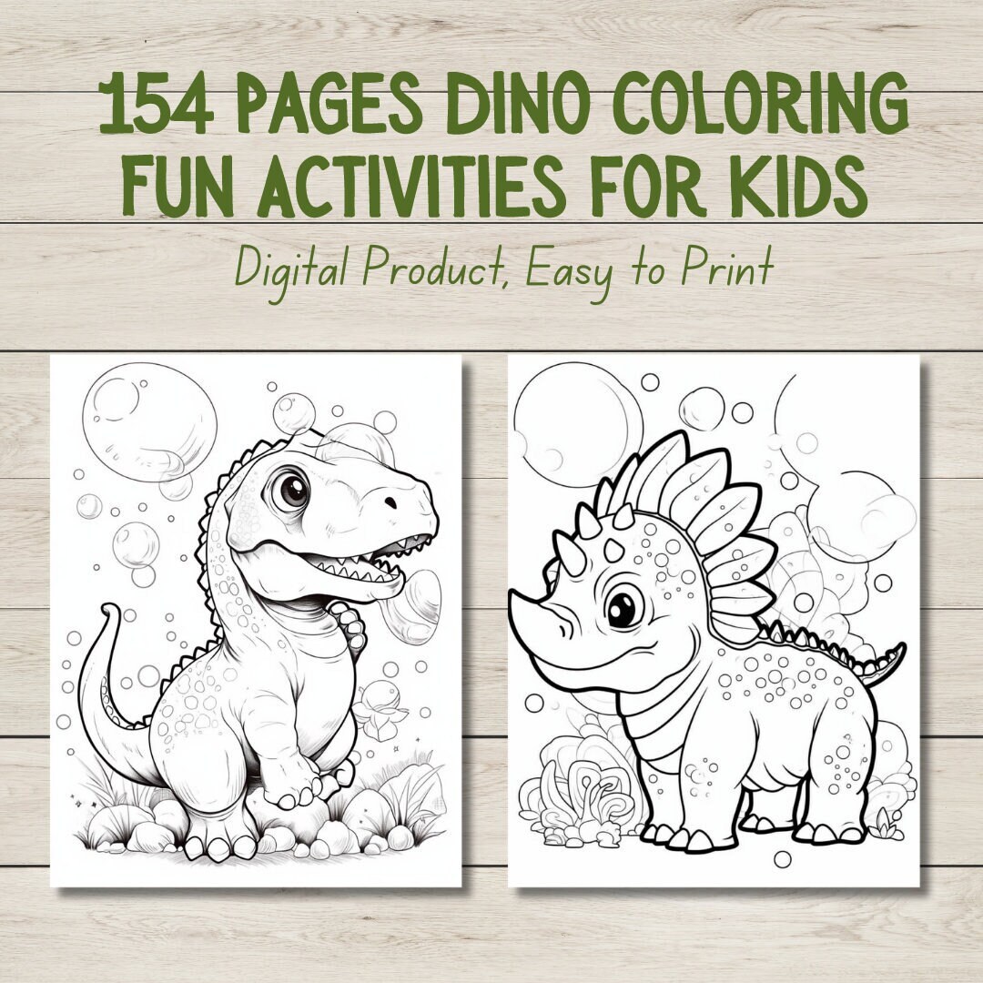 154 Pages. Fun Coloring Activities for Kids. Dinosaurs Drawing. Easy to ...