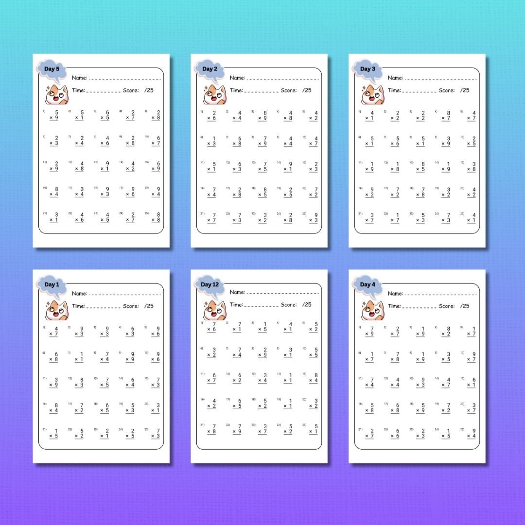 100 Days Math Multiplication Challenge for Kids Age 8 to 10. 100 Sheets ...