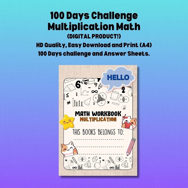100 Days Math Multiplication Challenge for Kids Age 8 to 10. 100 Sheets ...