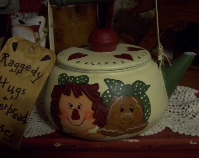 Hand Painted Primitive/whimsical Gingerbread Raggedy Tea Pot - Etsy
