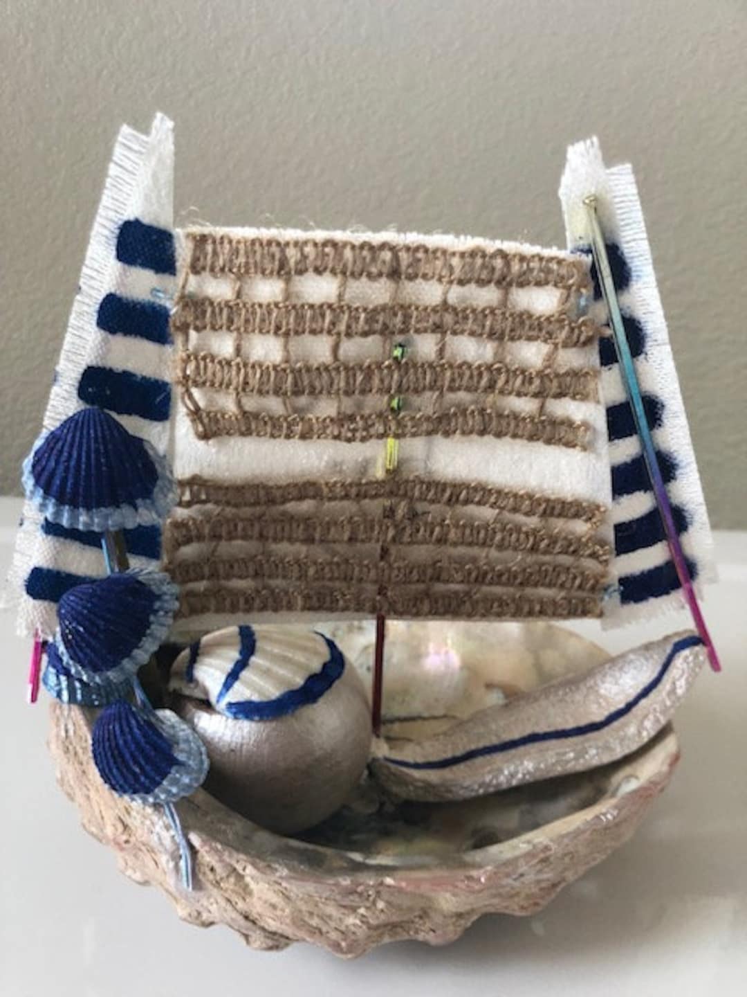 Multi-media Art "boat" Made of Seashells, Fabric and Wood - Etsy