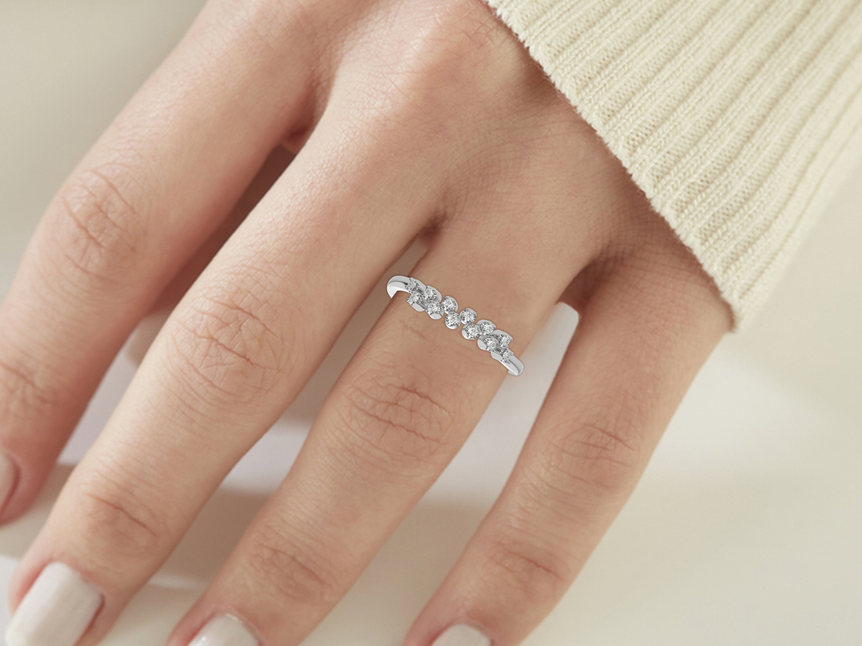 Zig Zag Ring / 14K Solid Gold Zig Zag Diamond Ring / Thin Band Diamond Ring / Minimalist Diamond ...