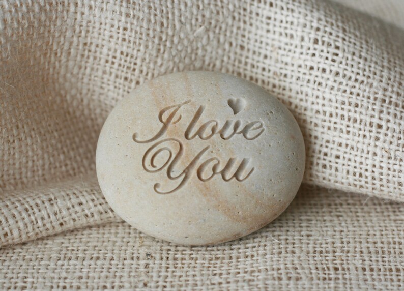 I LOVE YOU- Engraved Stone Gift - Etsy