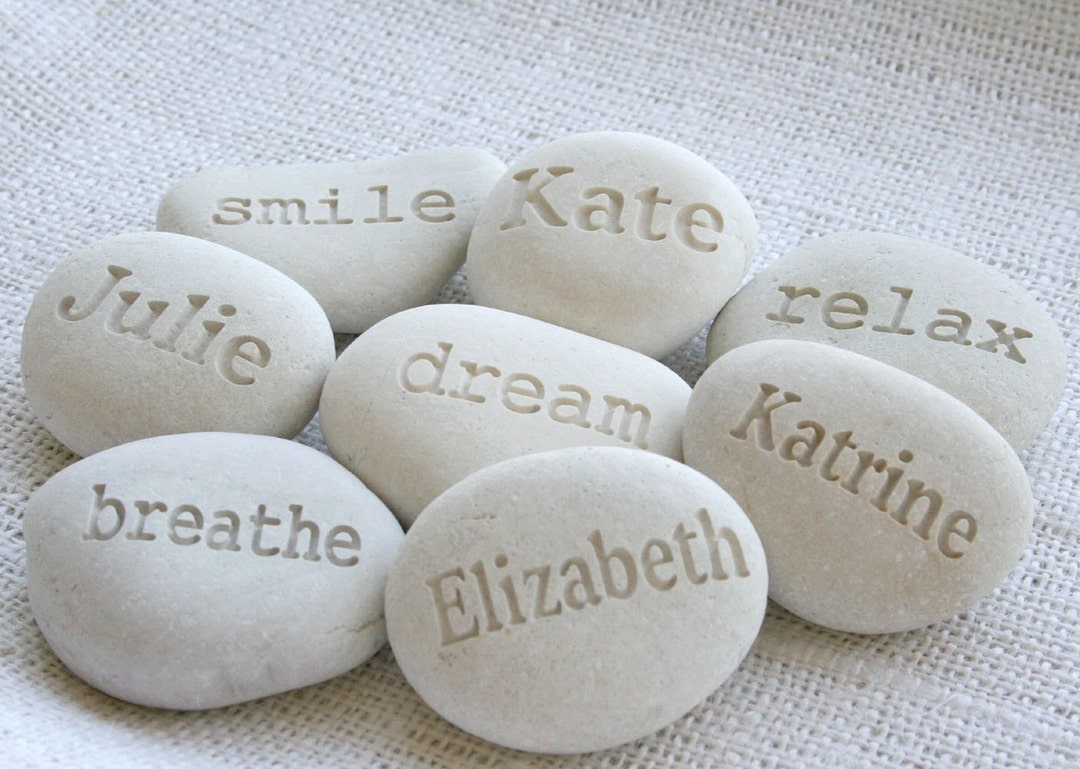 Personalized Engraved Name Stone Gift - Beach Stone in Light Color ...