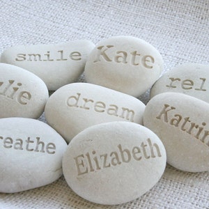 Personalized Engraved Name Stone Gift - Beach Stone in Light Color ...