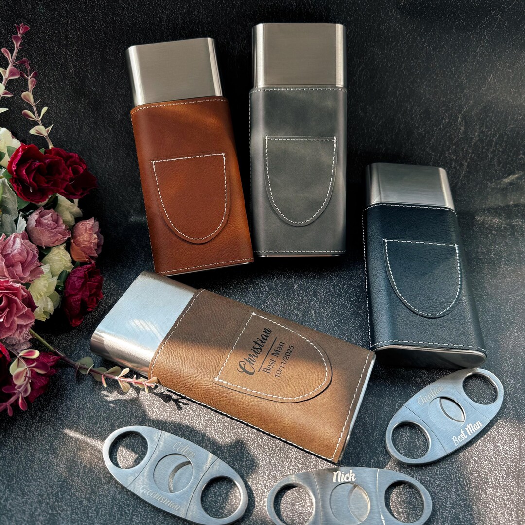 Personalized Cigar Case With Cigar Cutter, Cigar Travel Case, Leather ...