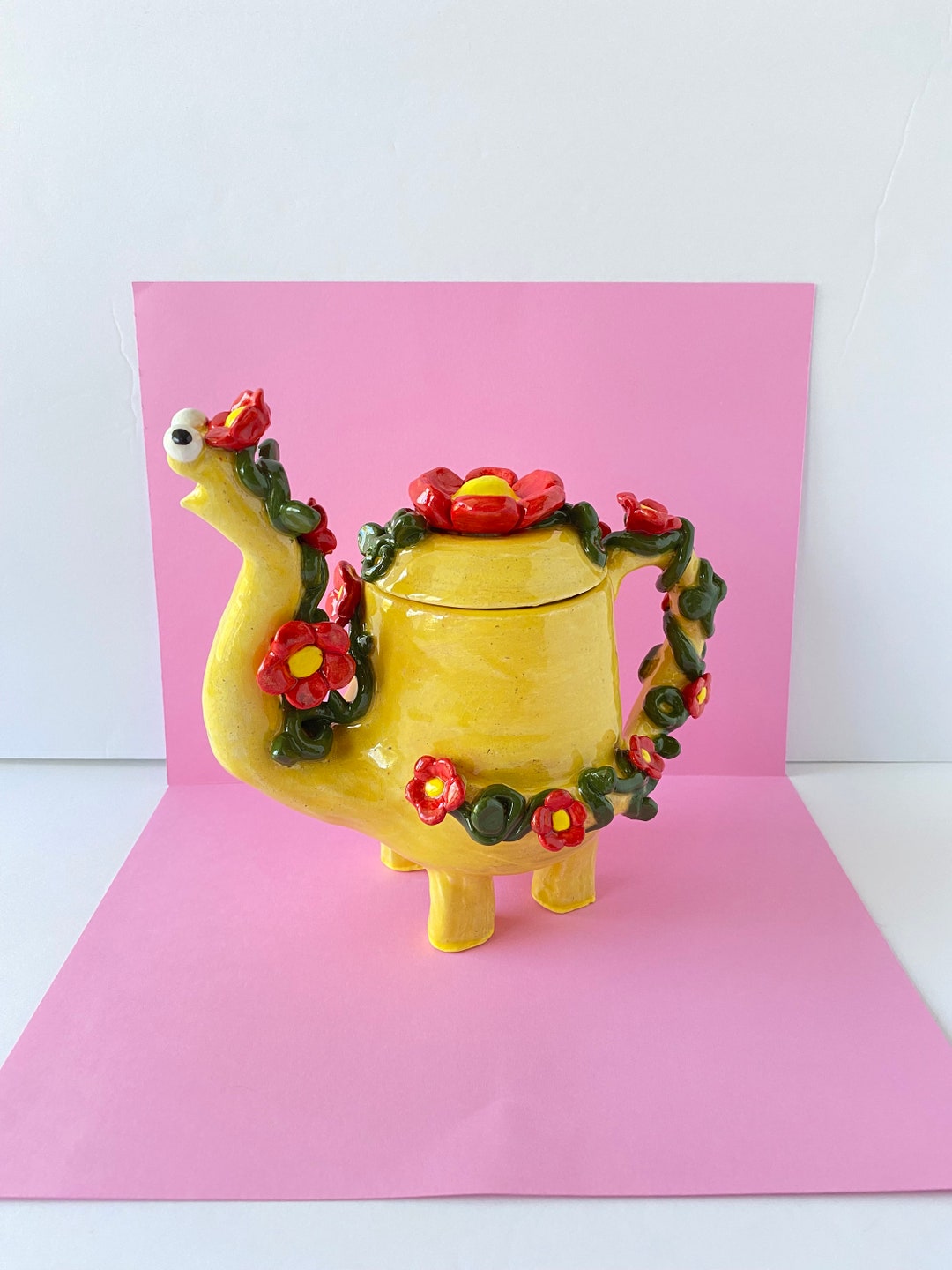 Fiona the Flower Dinosaur Teapot Handmade Decorative Ceramic Pottery - Etsy