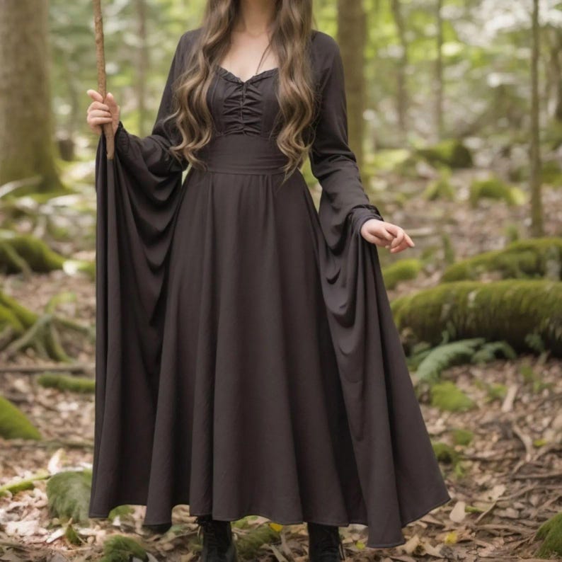 Enchanting Witch Costume | Black Flowing Dress | Gothic Scary Witch ...
