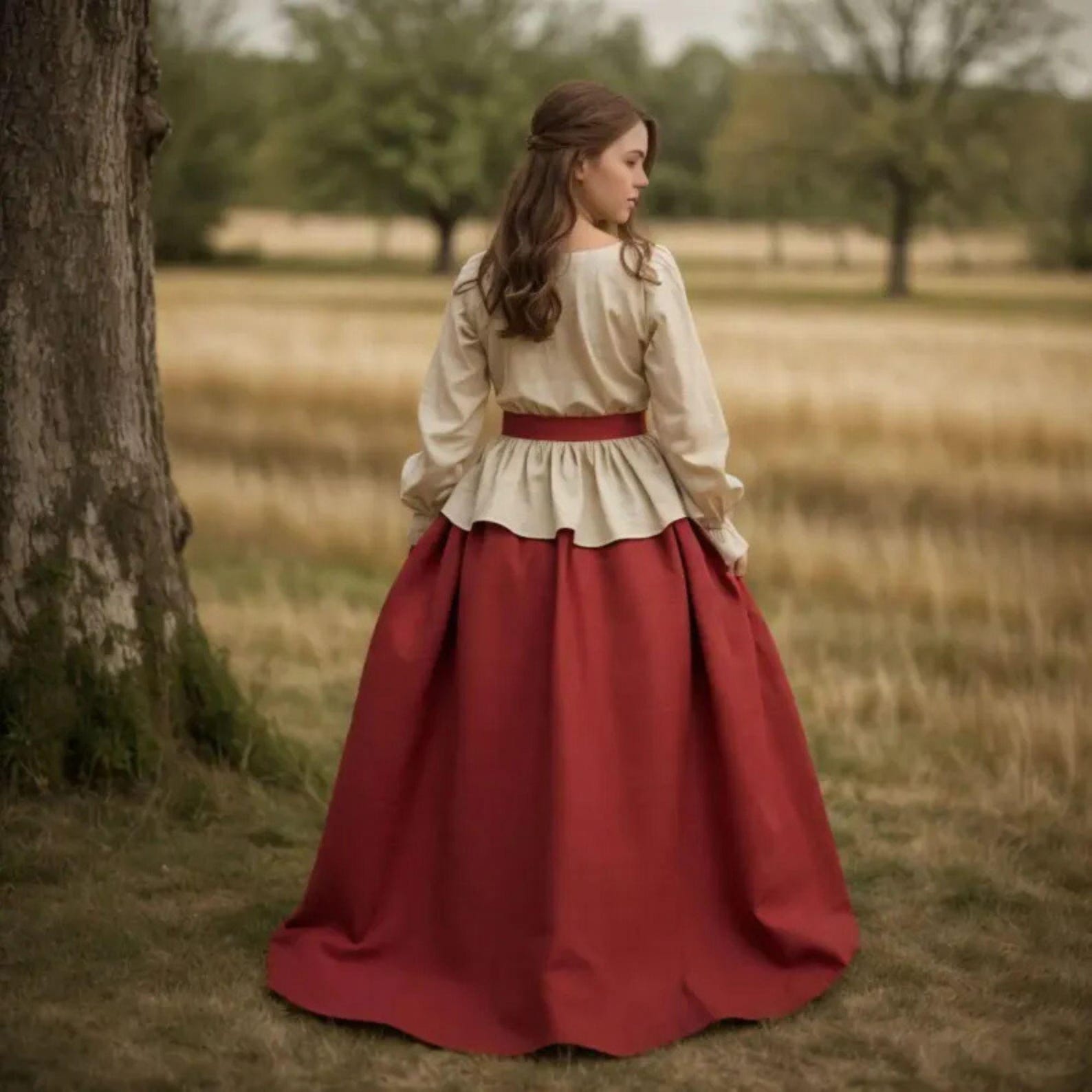 Victorian Era Beige Peasant Blouse With Belt | Women Cottage Core ...
