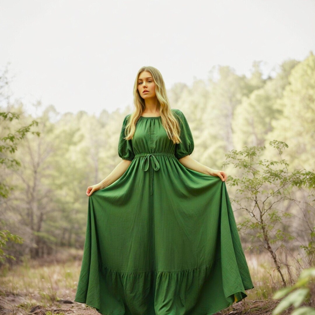 Forest Green Medieval Peasant Dress | Renaissance Cottagecore Gown ...