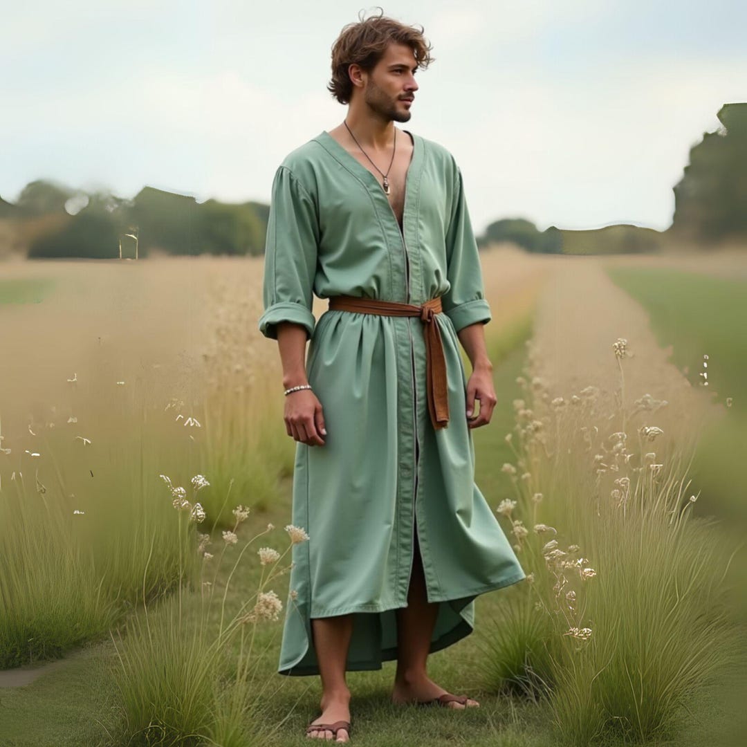 Sage Green Medieval Robe Tunic, Elven Tunic With Belt, Fantasy Medieval ...