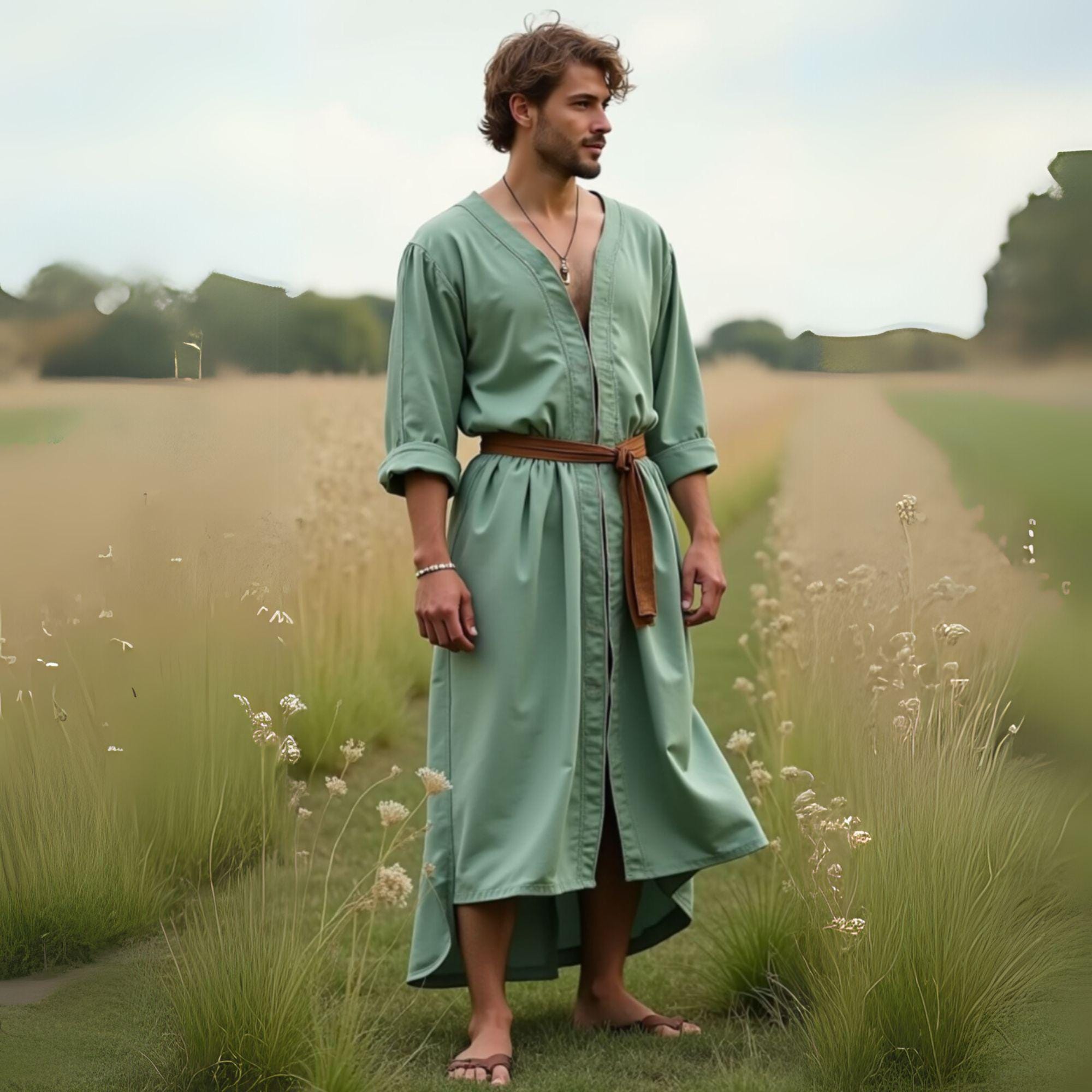 Sage Green Medieval Robe Tunic, Elven Tunic With Belt, Fantasy Medieval ...