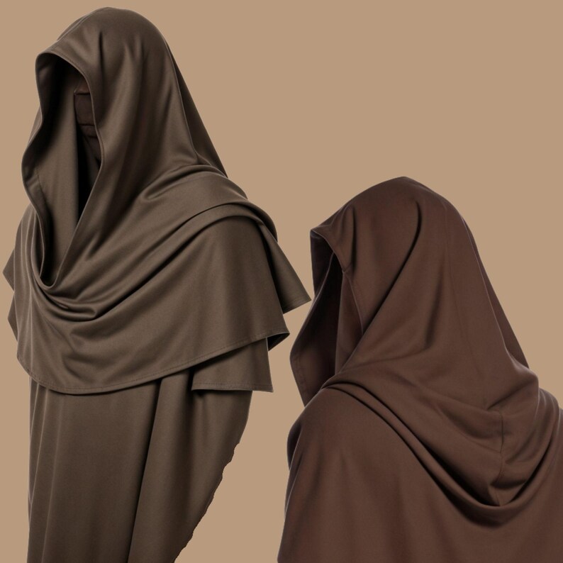 Mysterious Gothic Brown Hooded Cloak Medieval Fantasy Robe Men's Scary ...