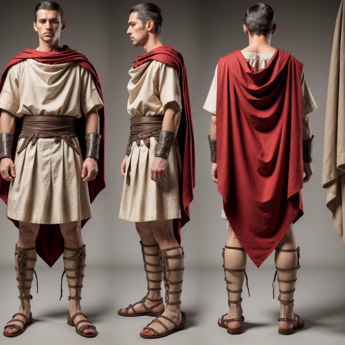 Ancient Roman Gladiator Dress Cape Shirt & Skirt Men's 3 Pc Costume ...