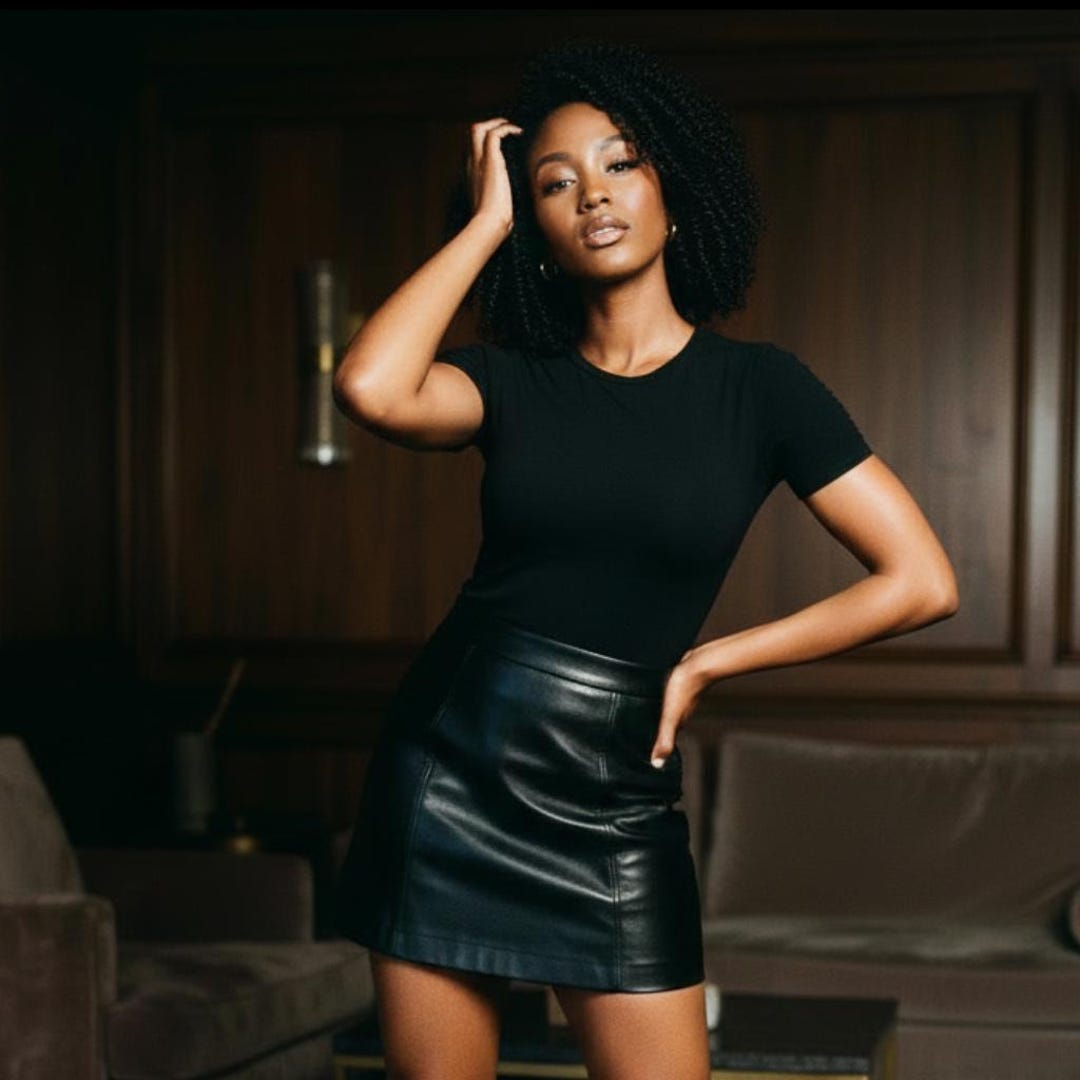 Black Genuine Sheep Leather Pencil Skirt | High Waist Tailored Mini ...