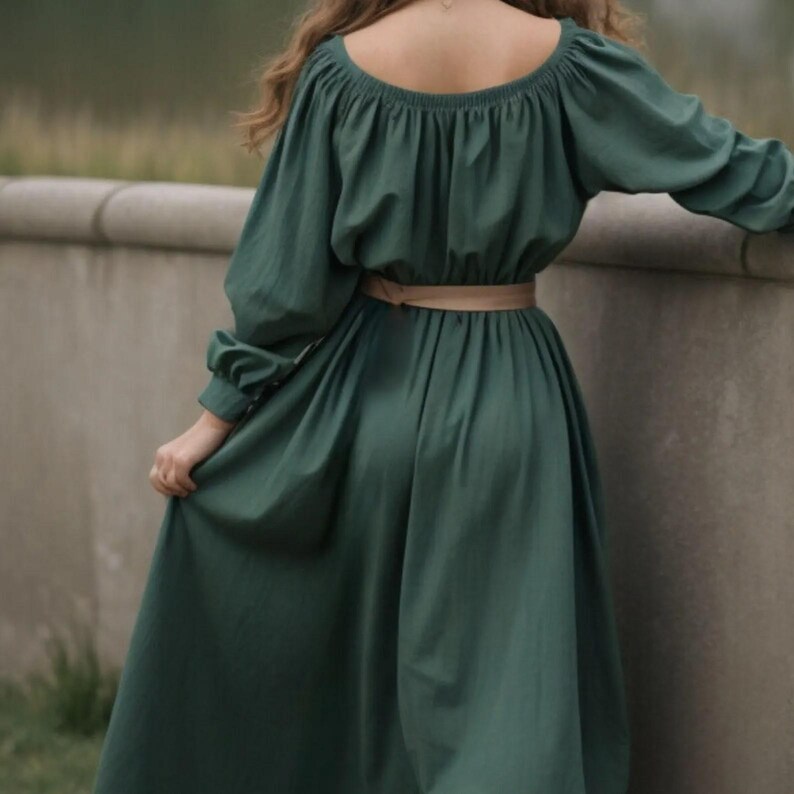 Puffed Sleeves Medieval Peasant Dress | Women's Renaissance Emerald ...