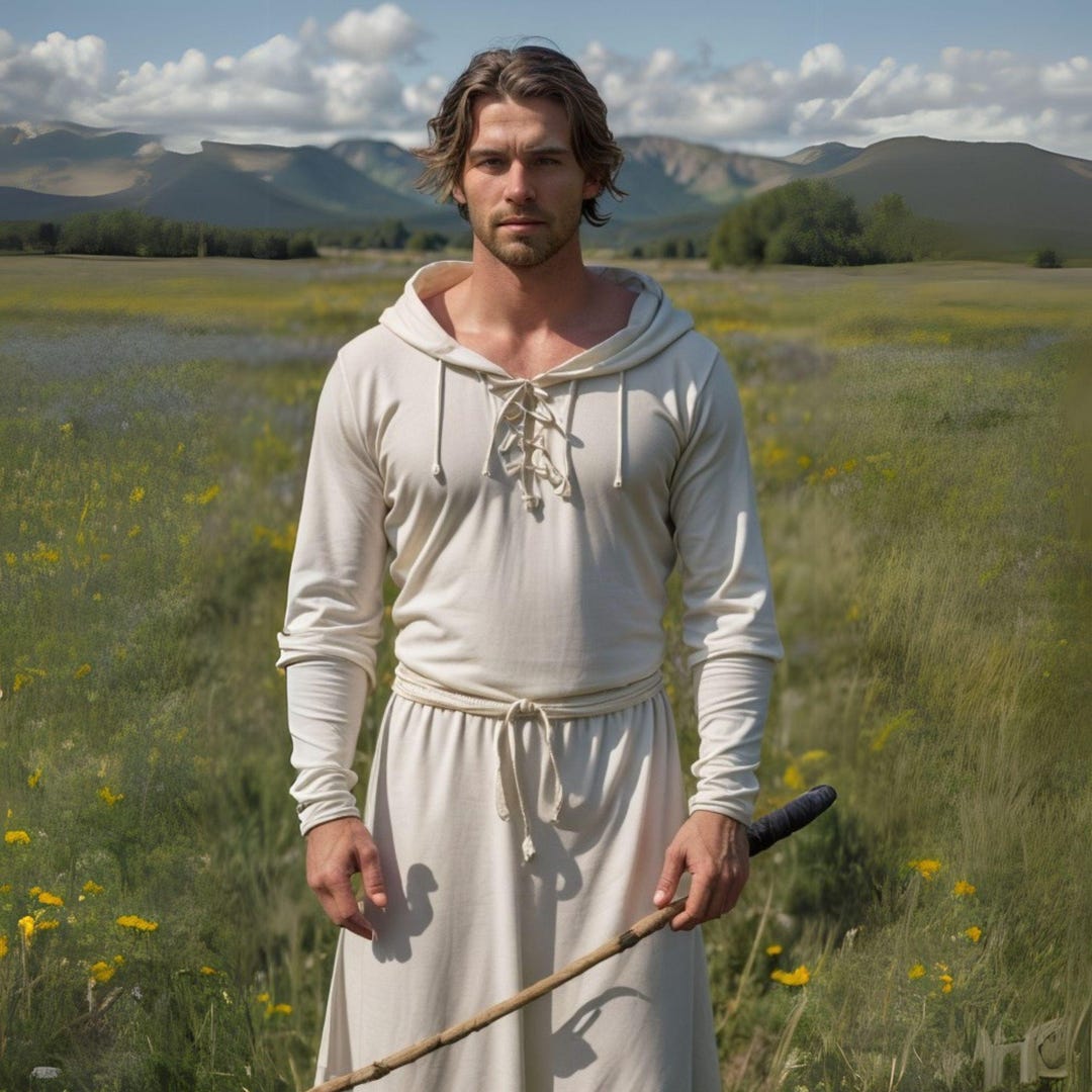 Ivory Men’s Hooded Archer Costume | Lace-up Front Tunic With Belted ...