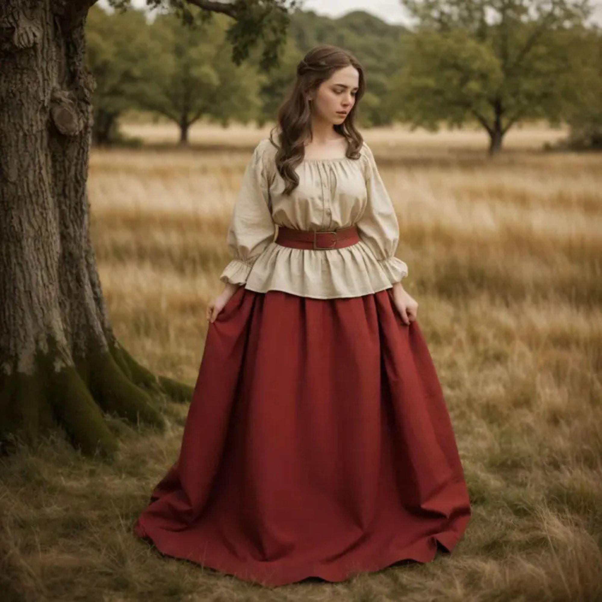 Victorian Era Beige Peasant Blouse With Belt | Women Cottage Core ...