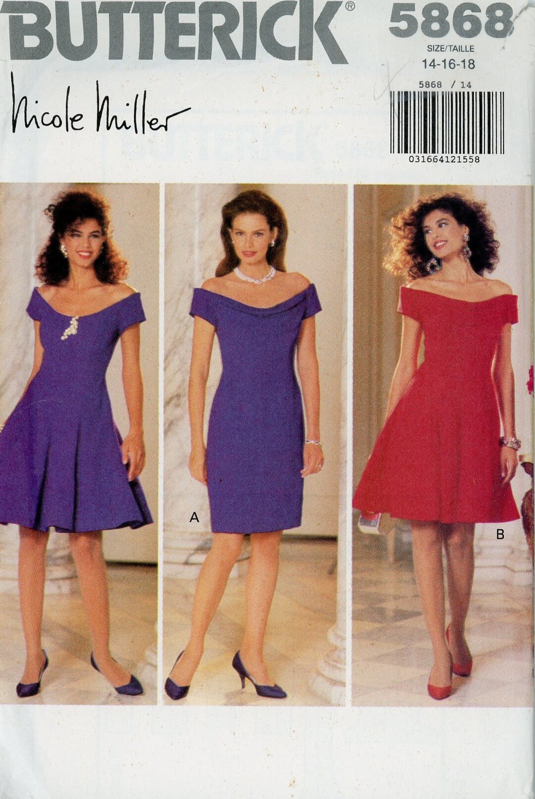 14-18 Nicole Miller 90s Butterick Designer Dress Pattern Princess Seam ...