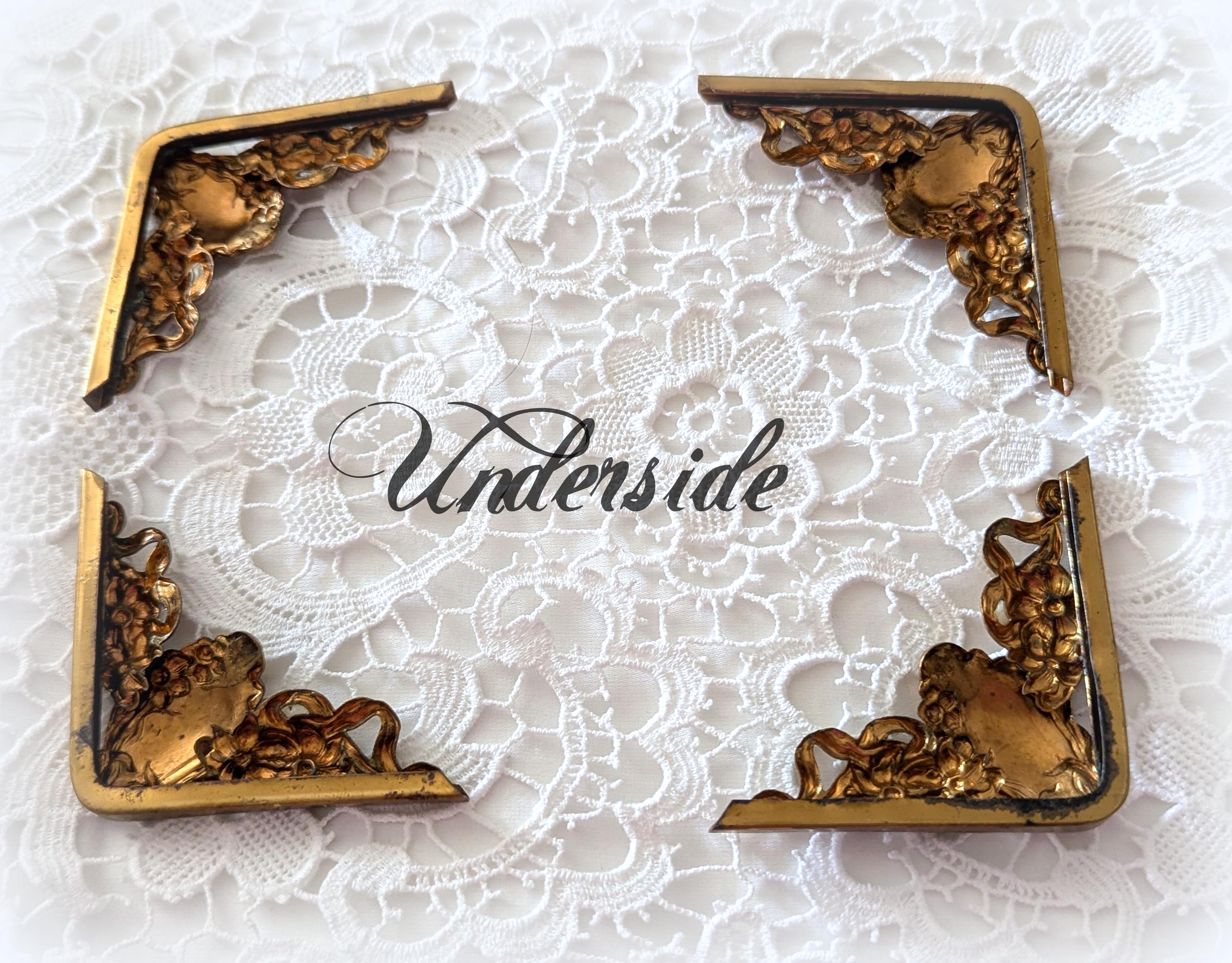 4 Vtg Brass Purse Corners Raised Art Nouveau Flower Design for DIY ...