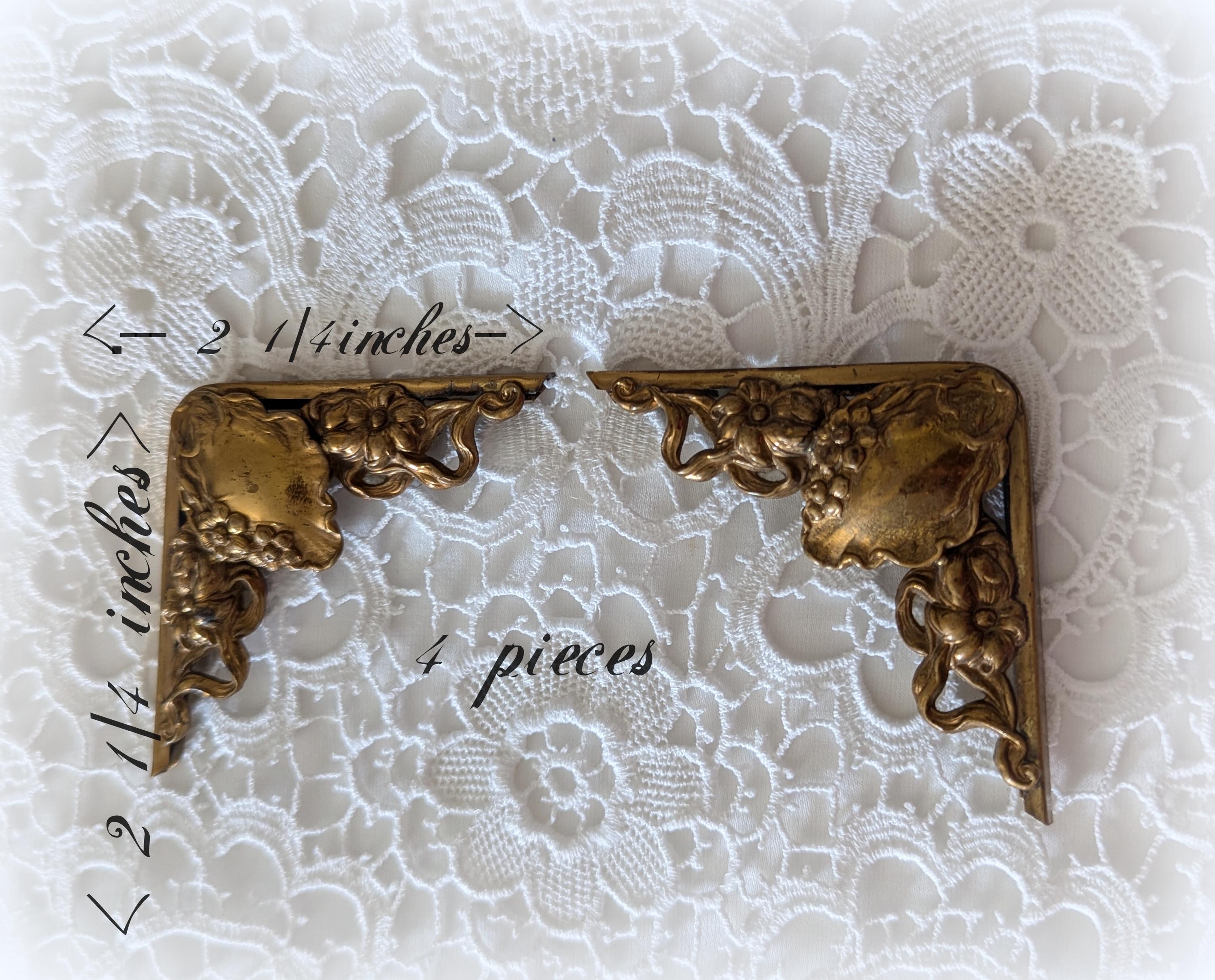 4 Vtg Brass Purse Corners Raised Art Nouveau Flower Design for DIY ...