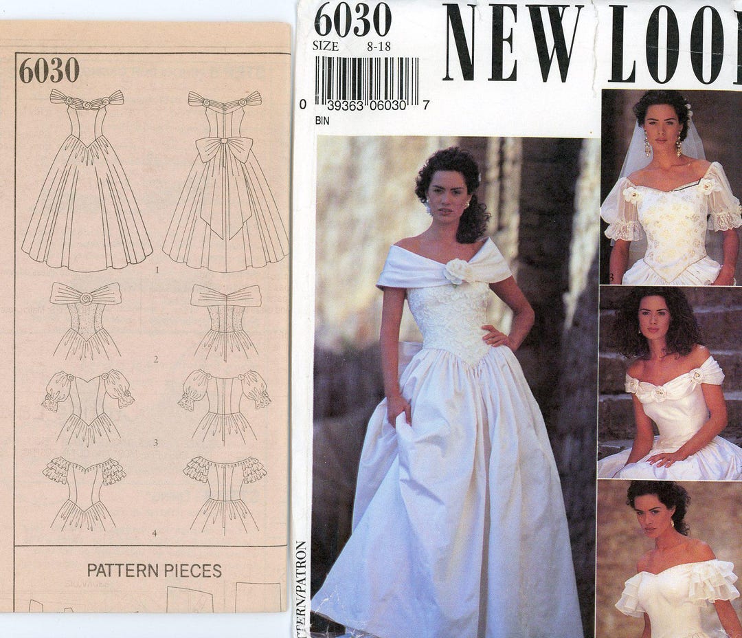 90s Wedding Gown New Look Pattern,fitted V Waist Bodice off the ...