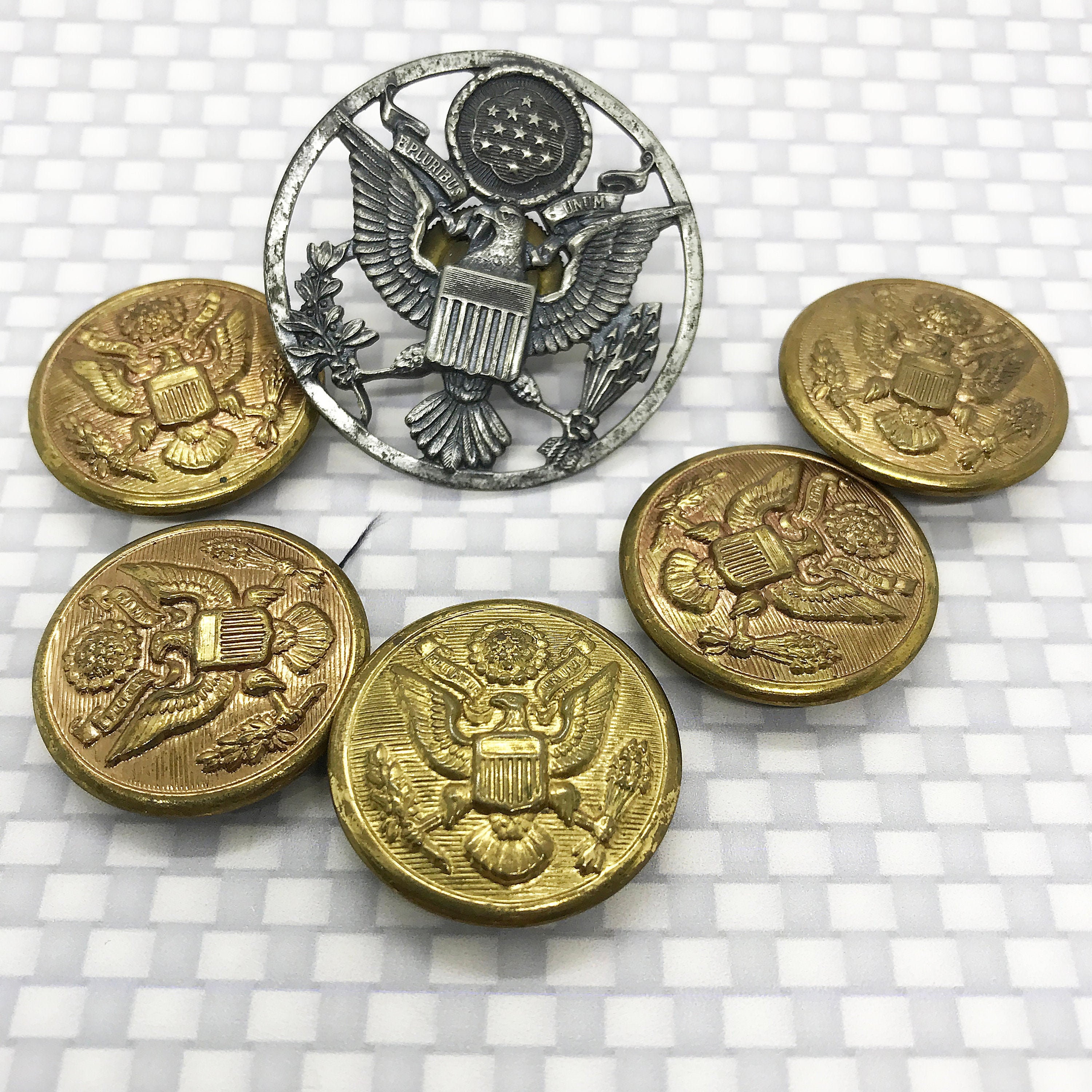 Vintage Brass Authentic USA Military Buttons, USA Military Cap Insignia ...