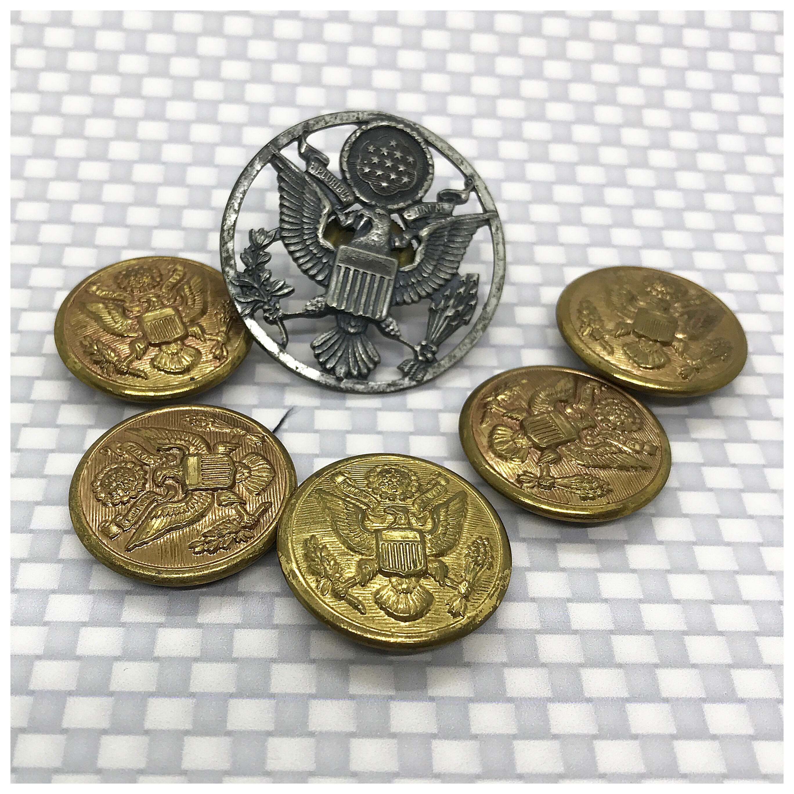 Vintage Brass Authentic USA Military Buttons, USA Military Cap Insignia ...