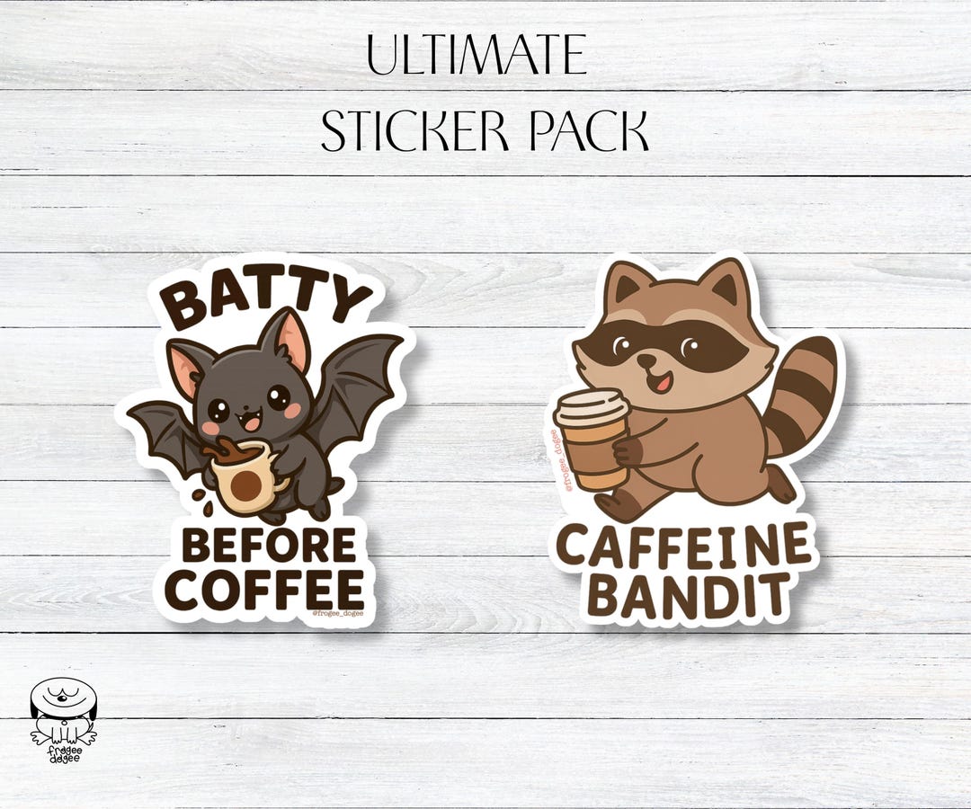 Coffee Animal Vinyl Sticker Pack: Bat & Raccoon Duo - Etsy