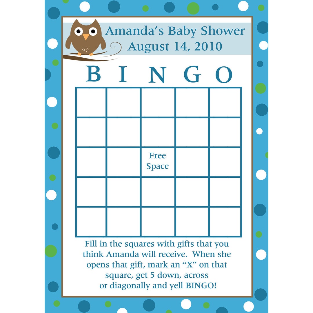24 Personalized Baby Shower Bingo Cards Baby Owl Design - BLUE - Etsy