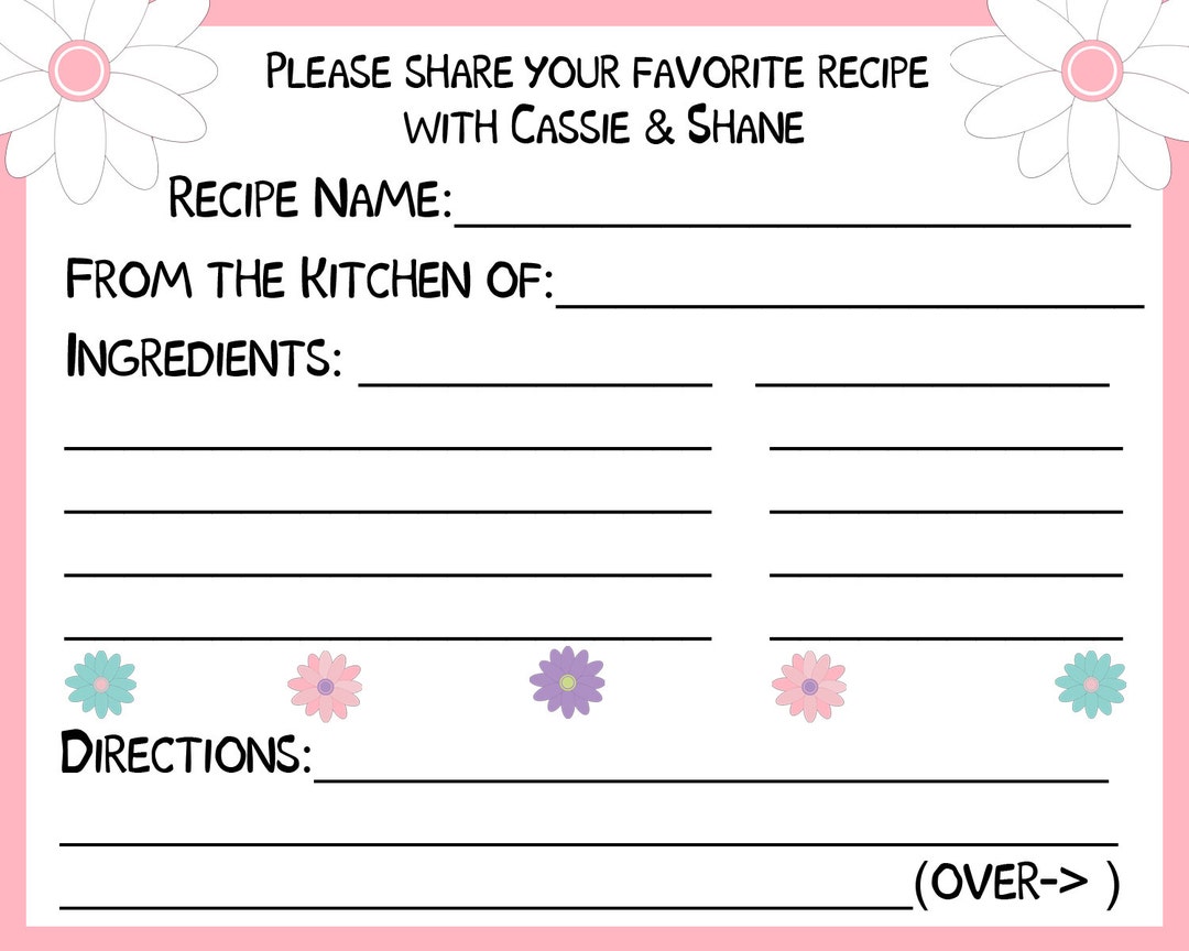 50 Personalized Recipe Cards - Daisy Pink - PRINTED and SHIPPED ...