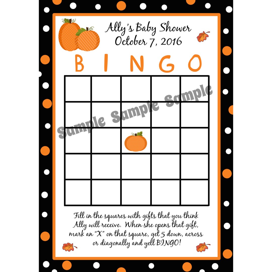 24 Personalized Baby Shower Bingo Cards - Pumpkin Design - Fall Baby ...