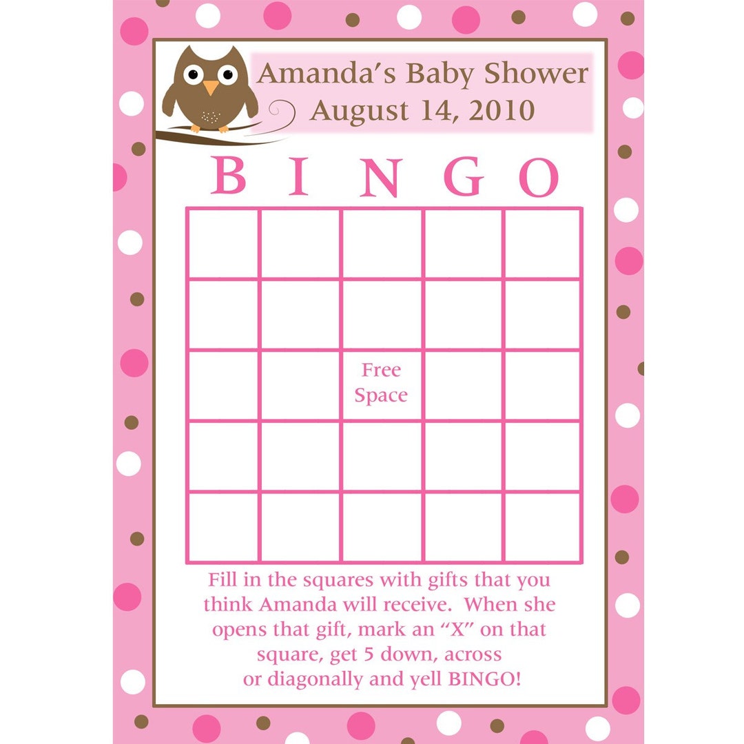 PRINTABLE - Baby Shower Bingo Cards - Pink Baby Owl Design - Etsy