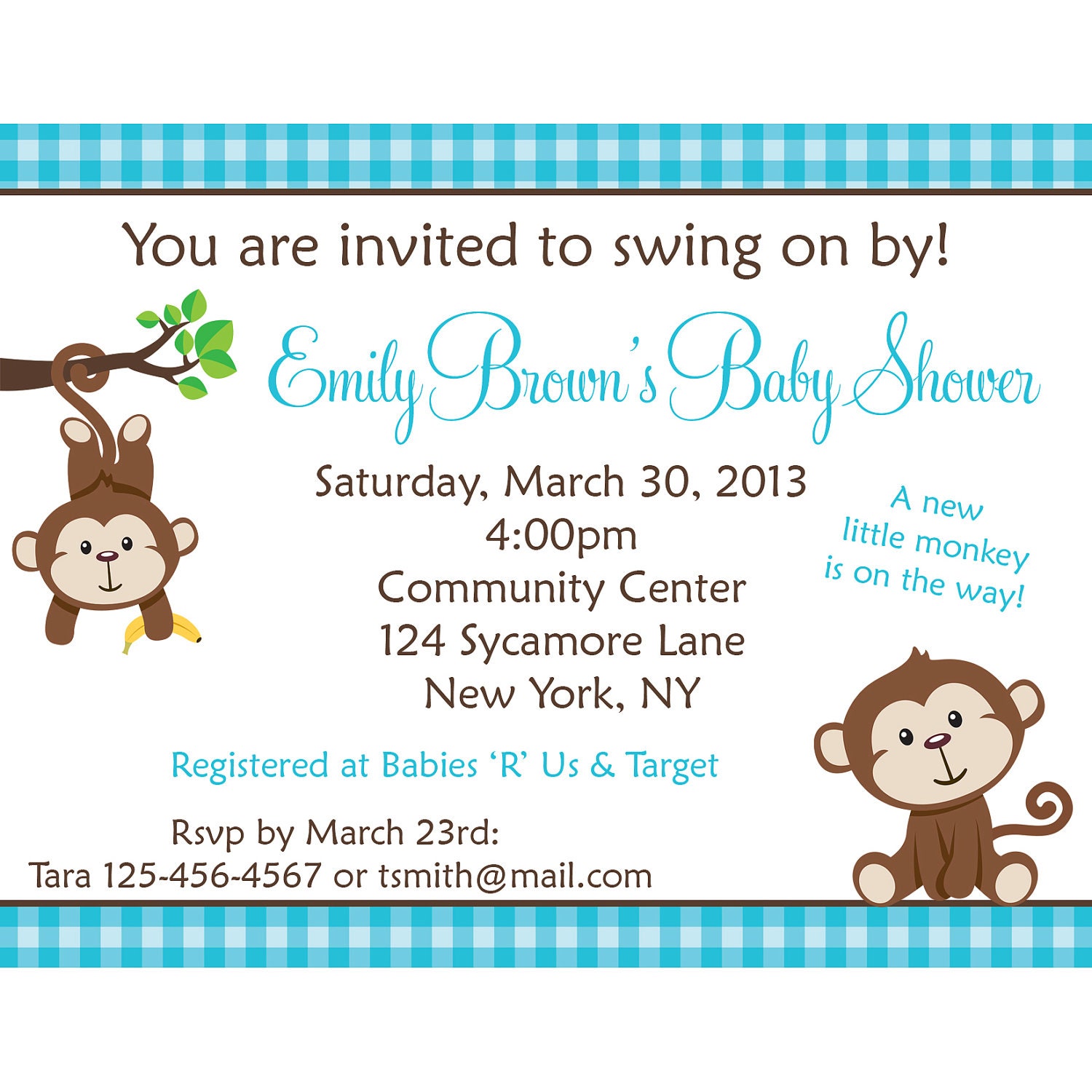 20 Personalized Baby Shower Invitations Monkey | Etsy