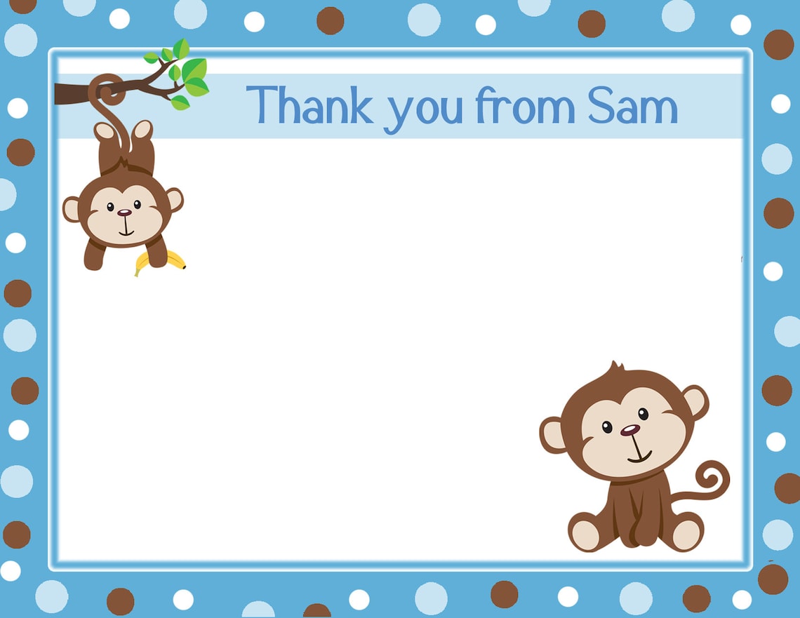 20 Personalized Monkey Thank You Cards Blue Little Monkey - Etsy