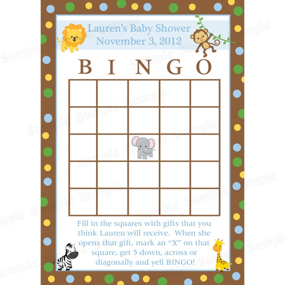 Safari Baby Shower Blank Bingo Cards