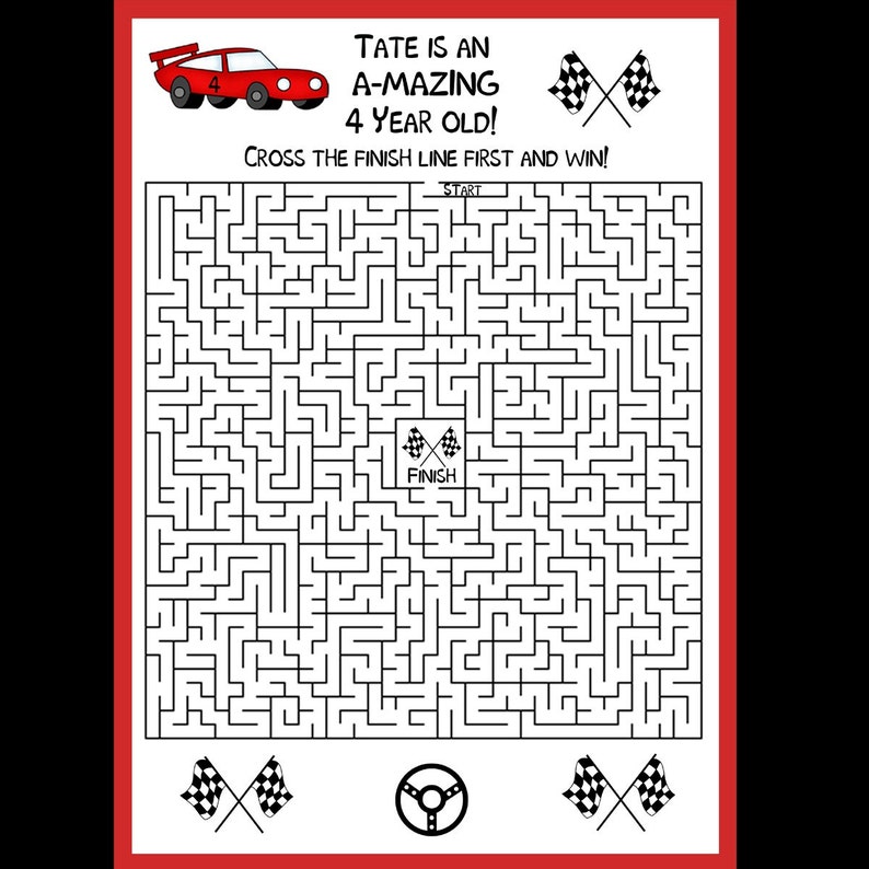 24 Personalized Birthday Maze Game Cards RED RACE CAR - Etsy